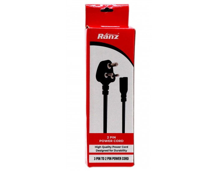RANZ AC CORD D CUT PHILIPS TYPE POWER CABLE 1.2M (3 PIN) - GolchhaComputer.Com
